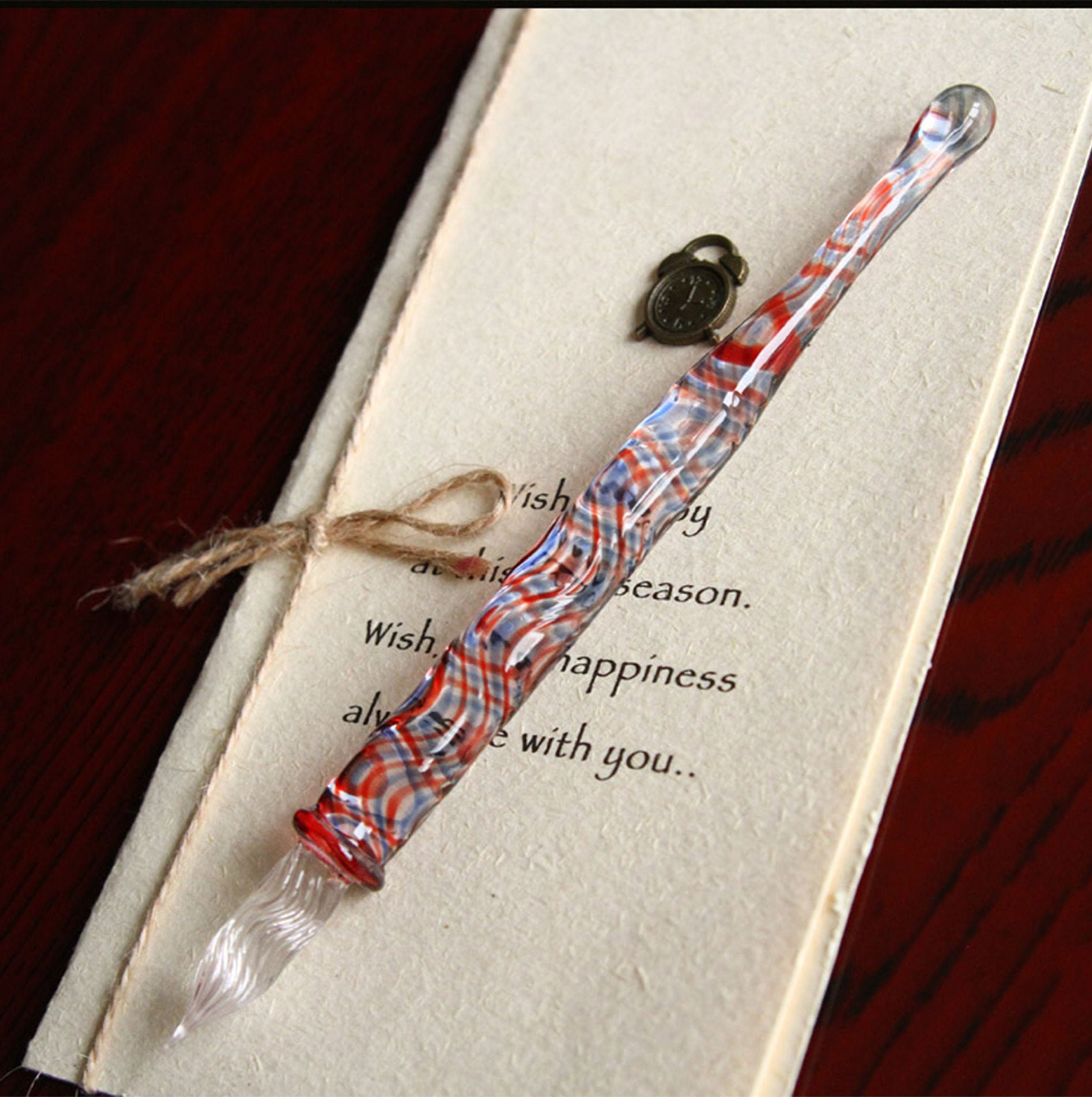 Elegant Crystal Glass Pen Blue Red Swirl Dip Pen Gift for | Etsy