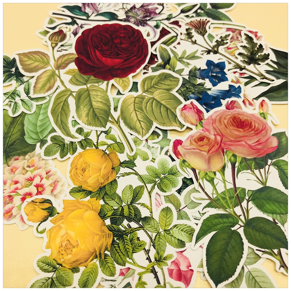 Retro Flower Stickers Set16 Pcs Rose Stickersplant | Etsy