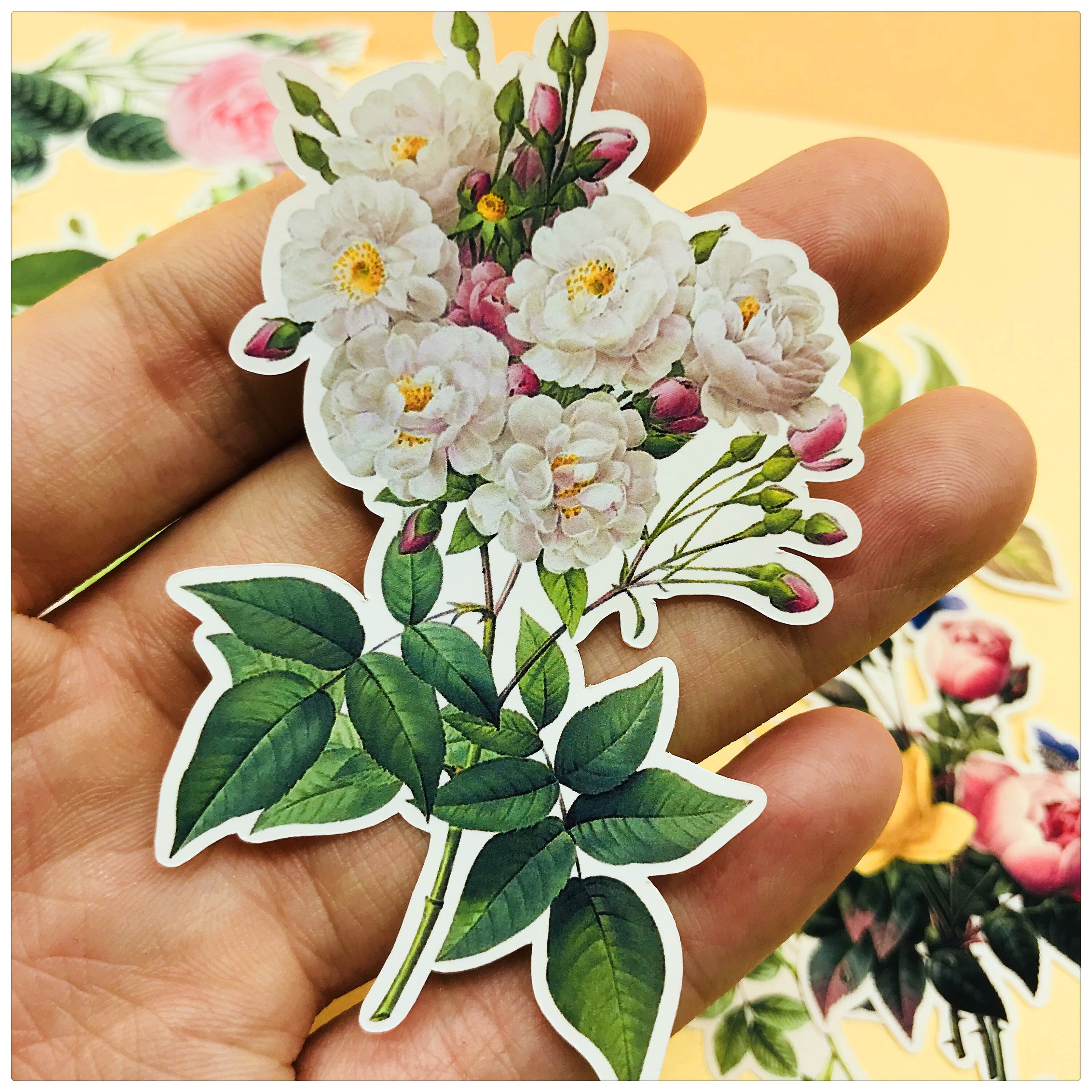 Retro Flower Stickers Set16 Pcs Rose Stickersplant - Etsy