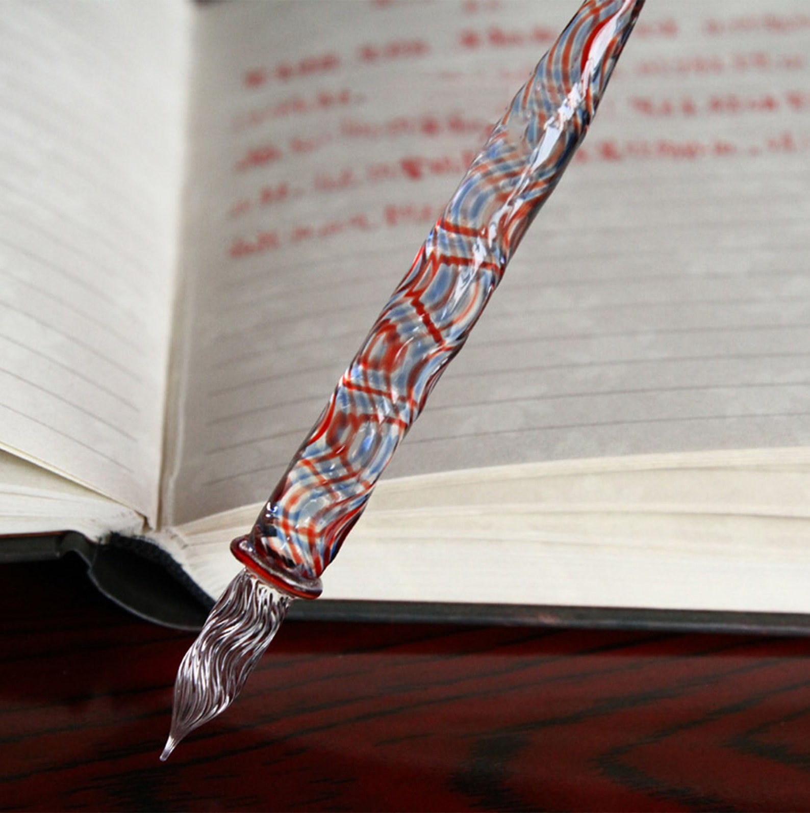 Elegant Crystal Glass Pen Blue Red Swirl Dip Pen Gift for | Etsy