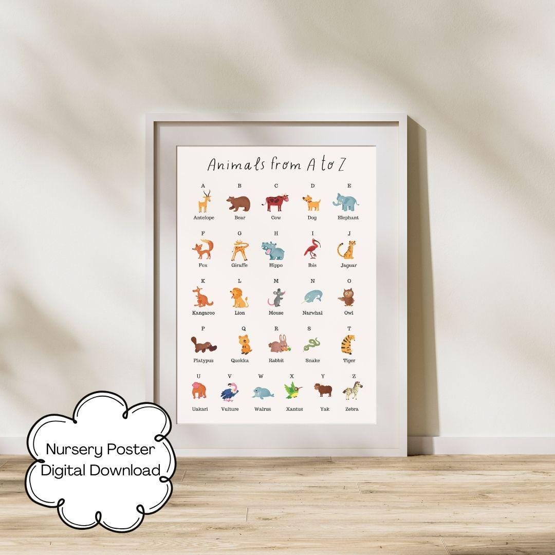 Animal A-Z Alphabet Poster Digital Download - Educational Nursery Wall ...