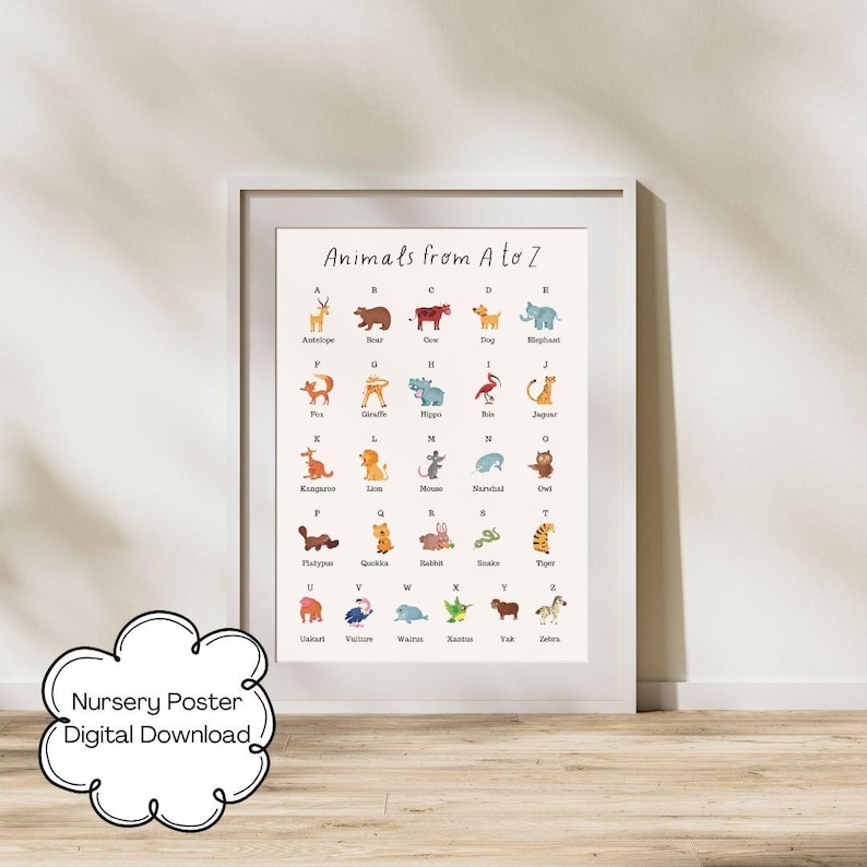 Animal A-Z Alphabet Poster Digital Download - Educational Nursery Wall ...