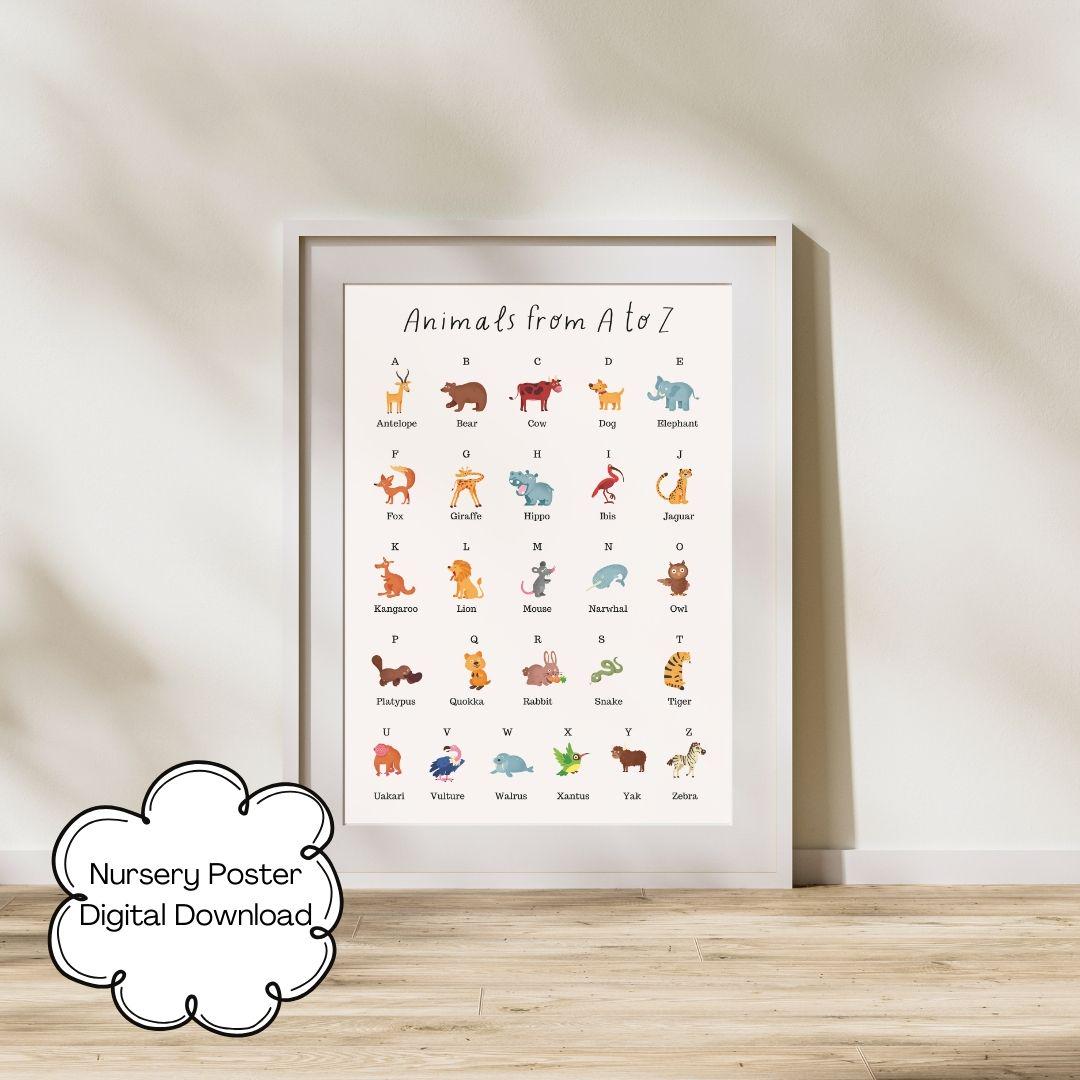 Animal A-Z Alphabet Poster Digital Download - Educational Nursery Wall ...