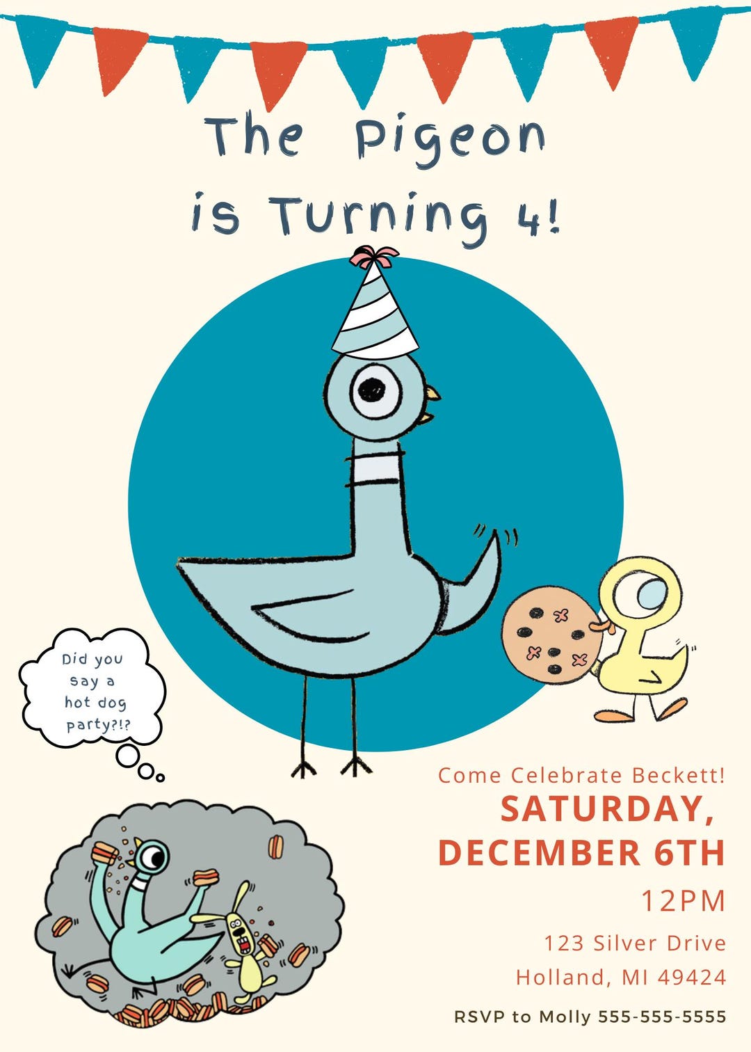 The Pigeon Mo Willems Birthday Party Invitations - 5x7" Printed - Etsy