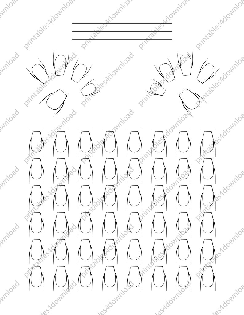 Printable Nail Art Practice Pack | 12 Templates | 6 Nail Shapes | High ...