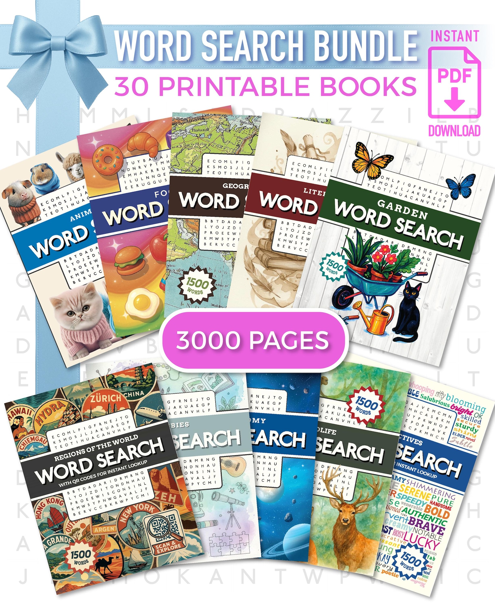 Word Search Bundle 3000 Printable Puzzles Incl. Solutions | PDF 8.5" X ...