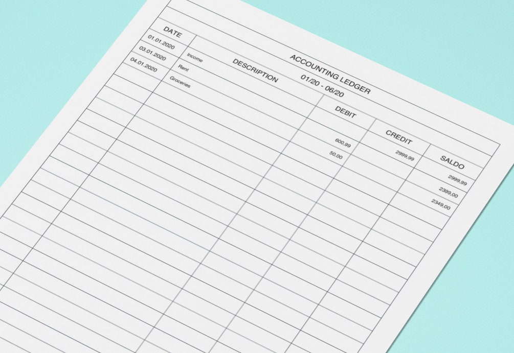 Accounting Ledger Printable Sheet | High Resolution PDF File | Fillable ...