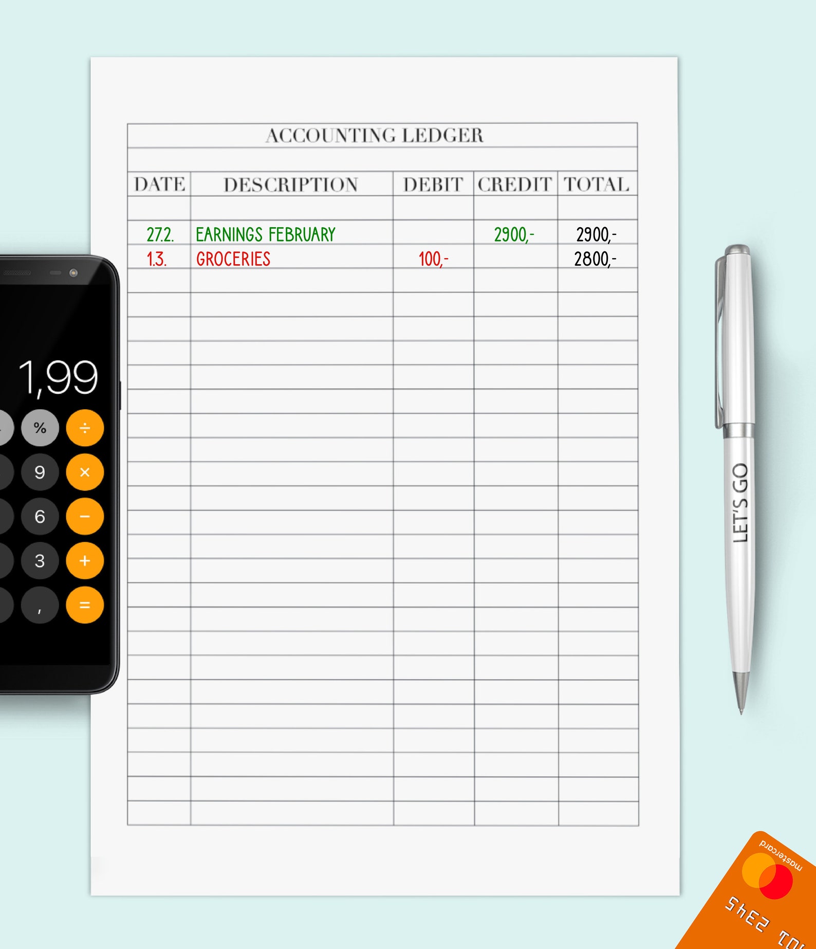 Accounting Ledger Printable Sheet | High Resolution JPG + PDF Files | 8 ...