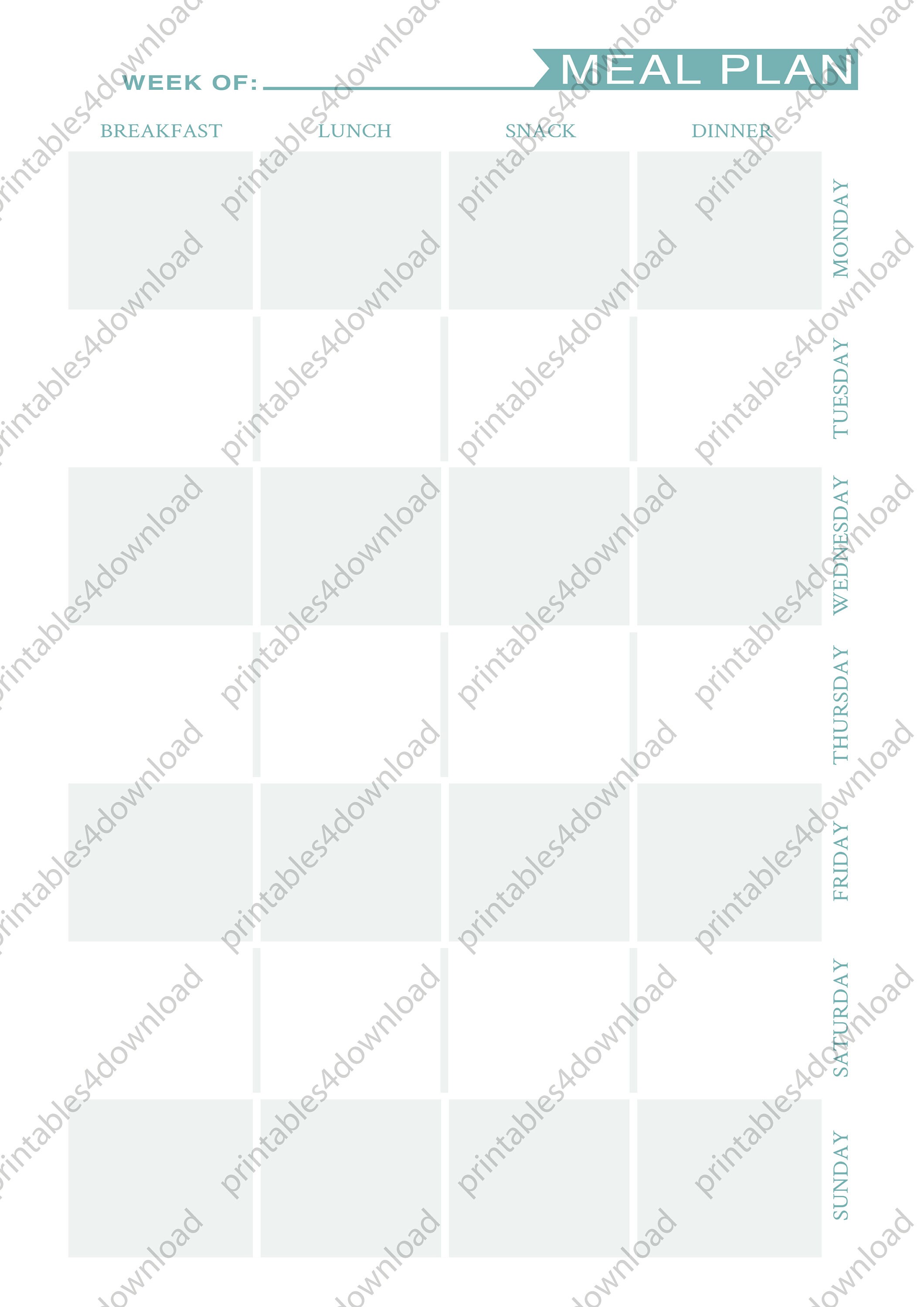 Printable Weekly Meal Planner Planner Insert 6 Sizes A4, A5, Letter ...