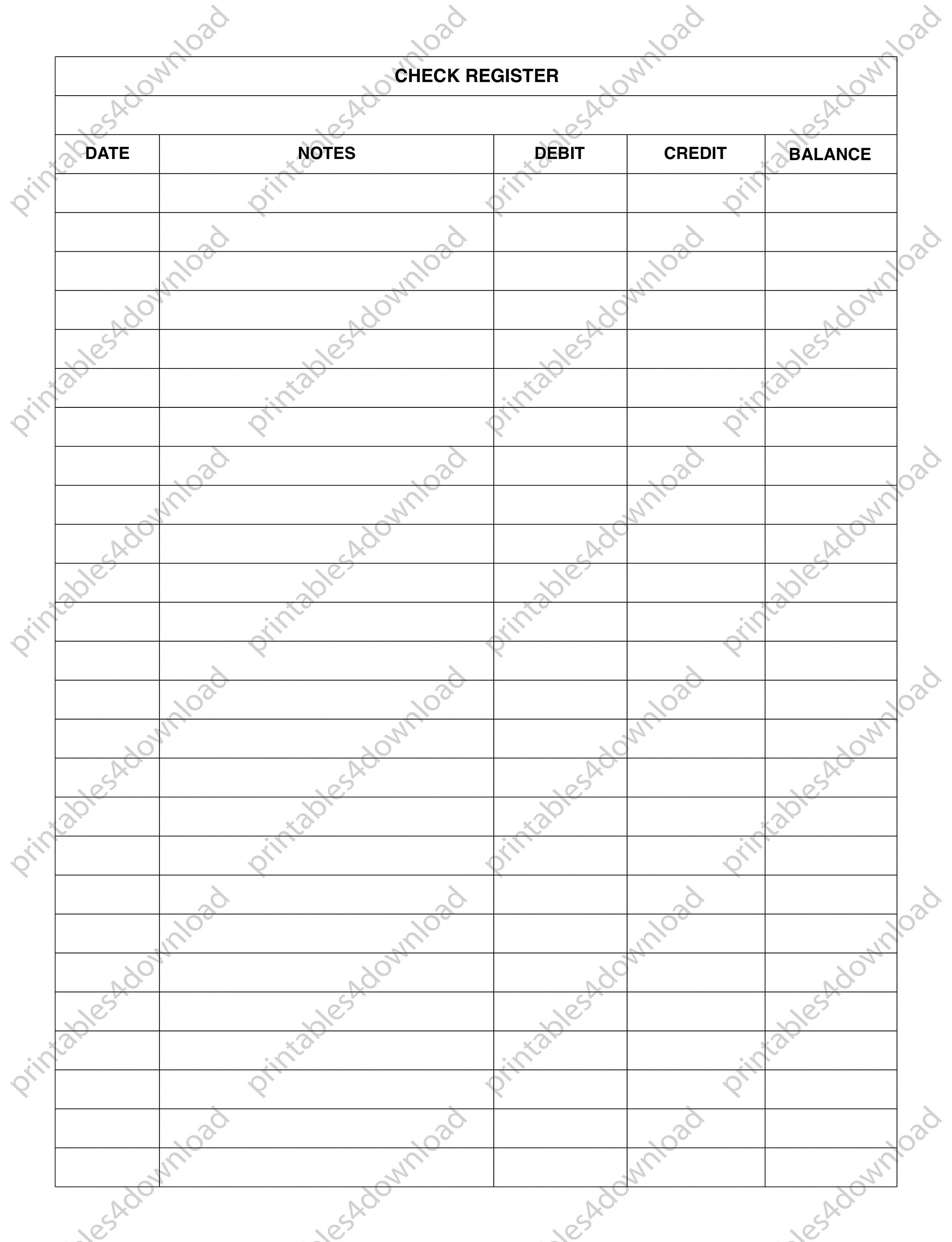 Check Register Printable Sheet | High Resolution PDF File | Editable ...