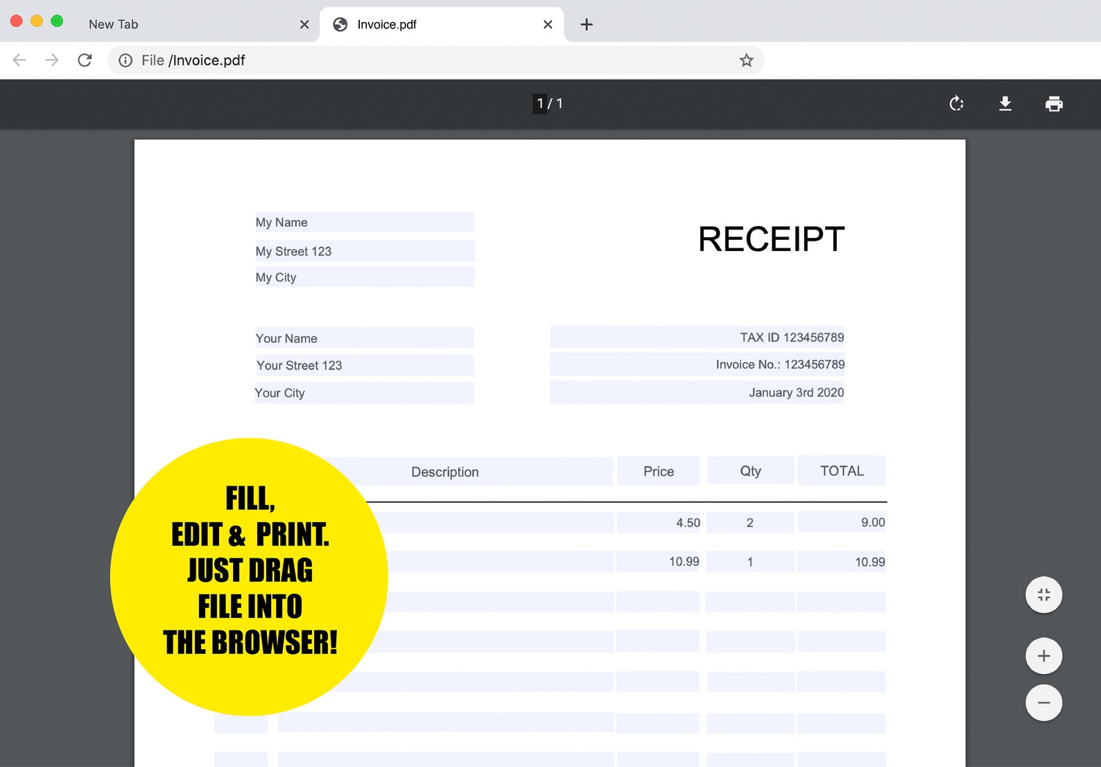Simple Editable Fillable Invoice | Estimate | Quotation | Receipt Form ...