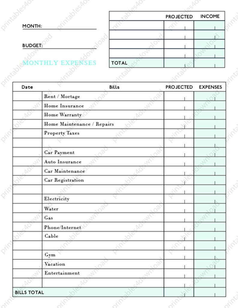 Personal Finance Budget Printables Pack 4 High Resolution - Etsy