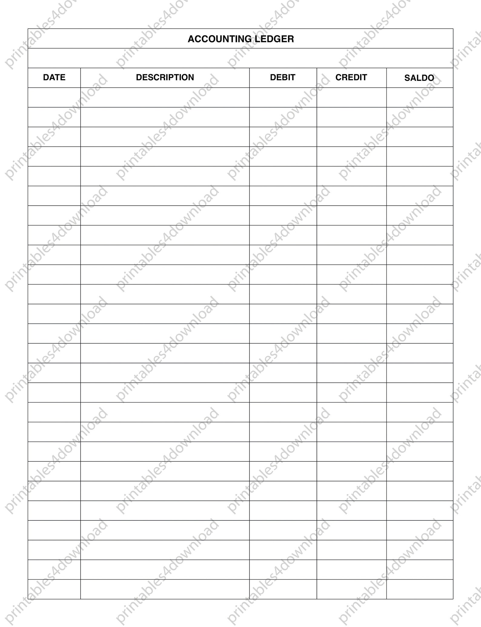 Accounting Ledger Printable Sheet | High Resolution PDF File | Fillable ...