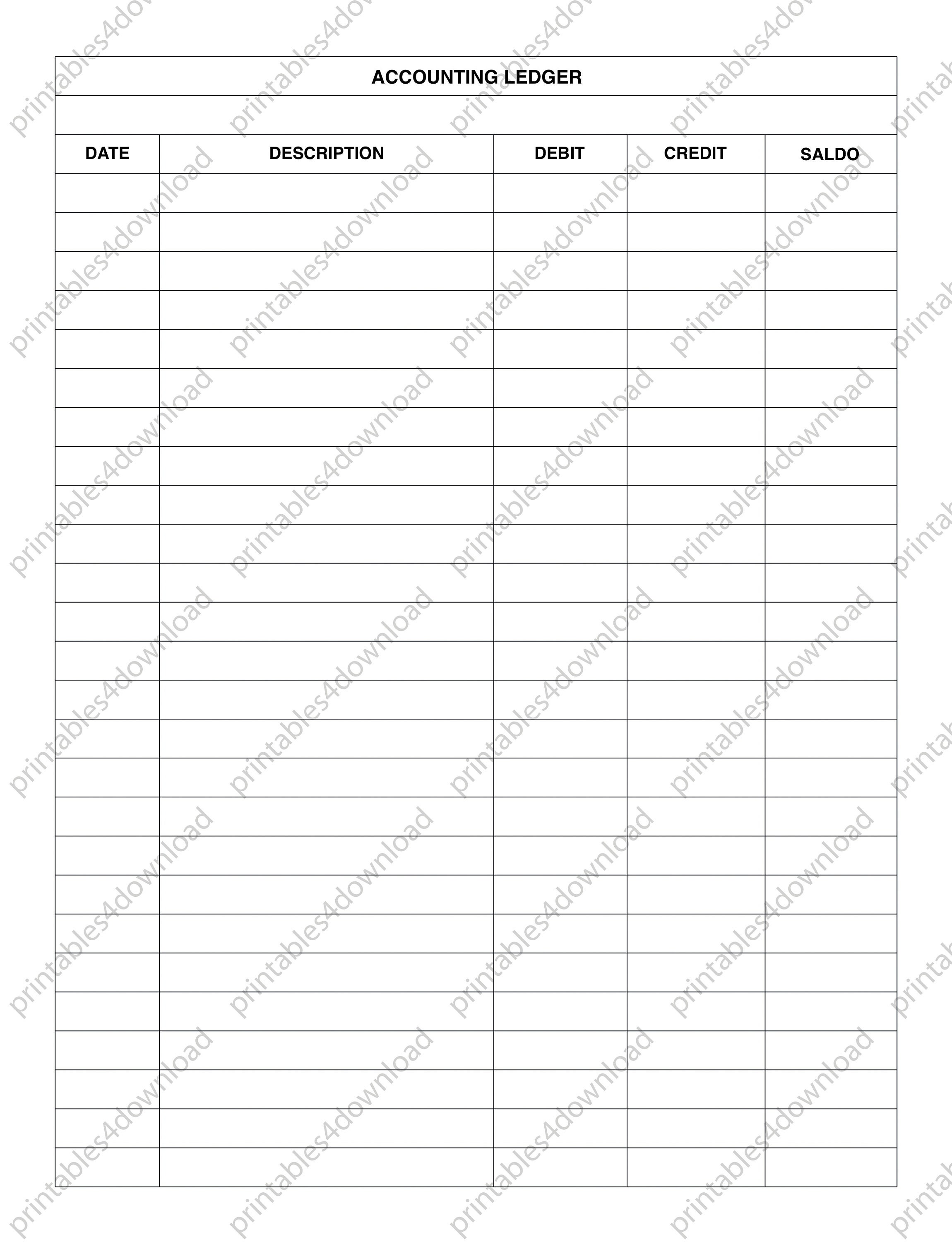 Accounting Ledger Printable Sheet | High Resolution PDF File | Fillable ...