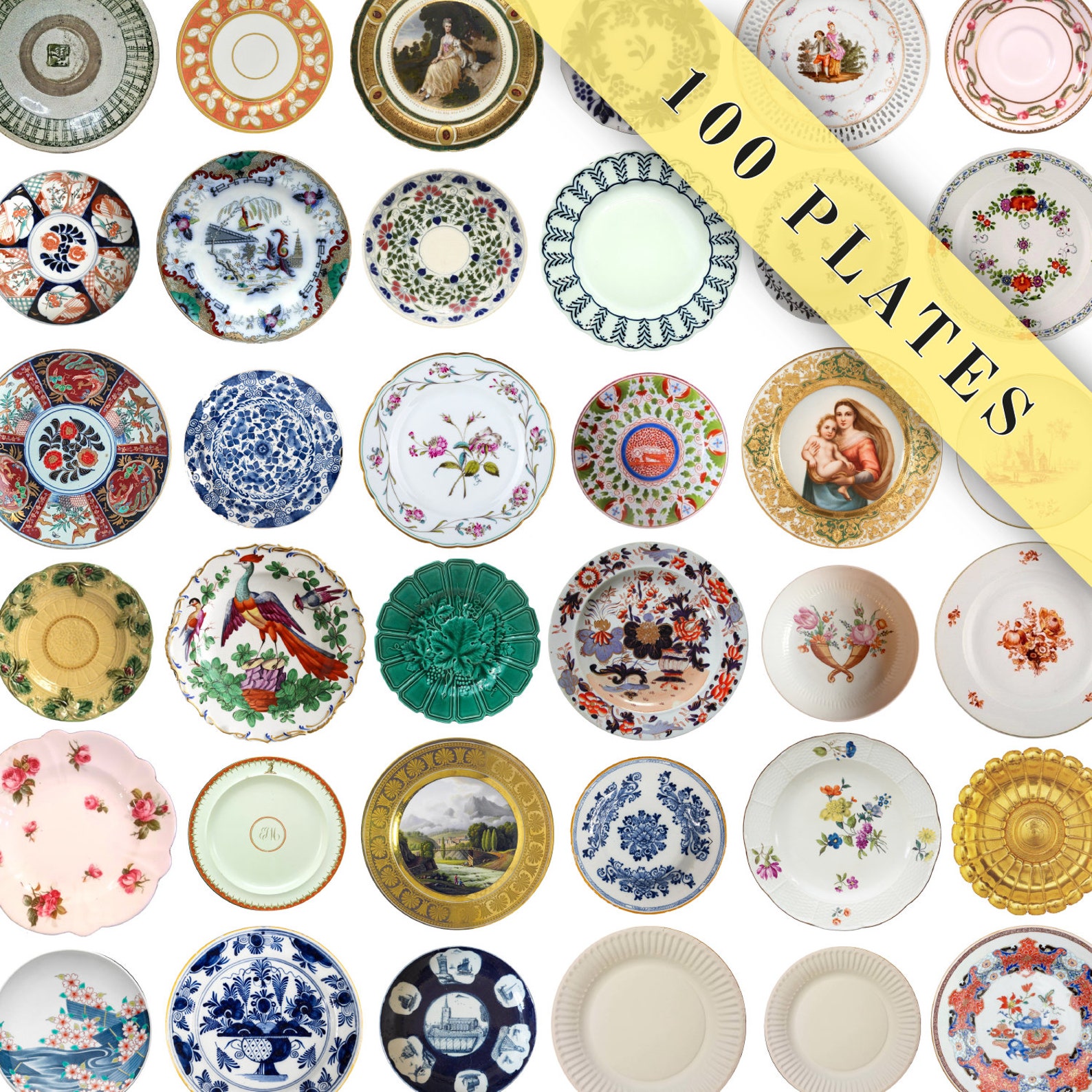 100 Printable Miniature Plates 1:24 | 100 Antique Vintage Plates ...