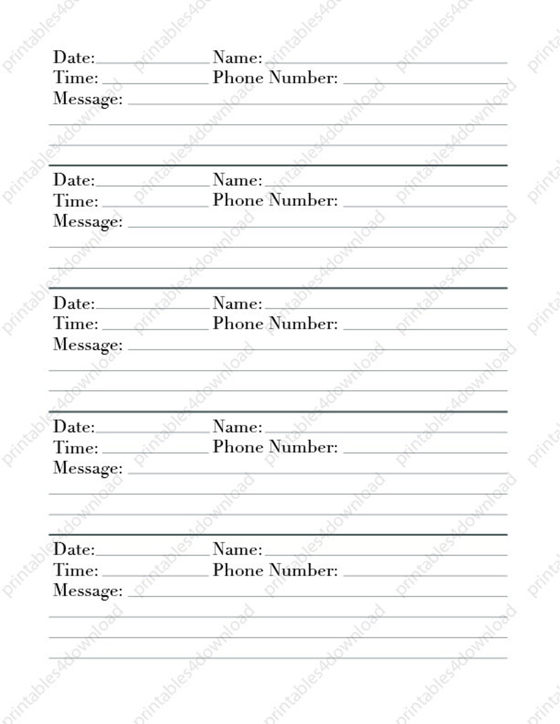 Phone Call Log Printable Sheet | High Resolution JPG File 8.5" X 11 ...