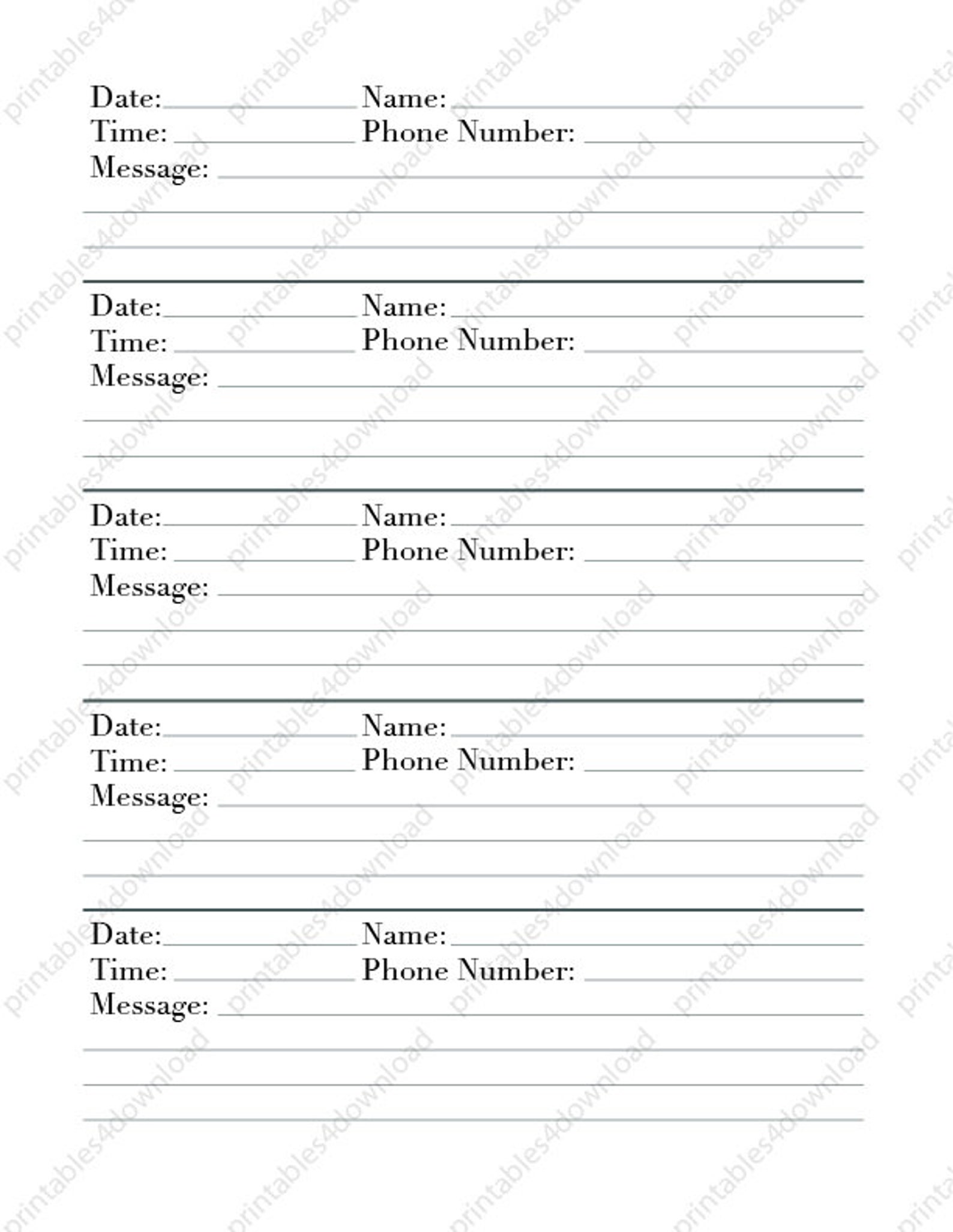 Phone Call Log Printable Sheet | High Resolution JPG File 8.5" X 11 ...
