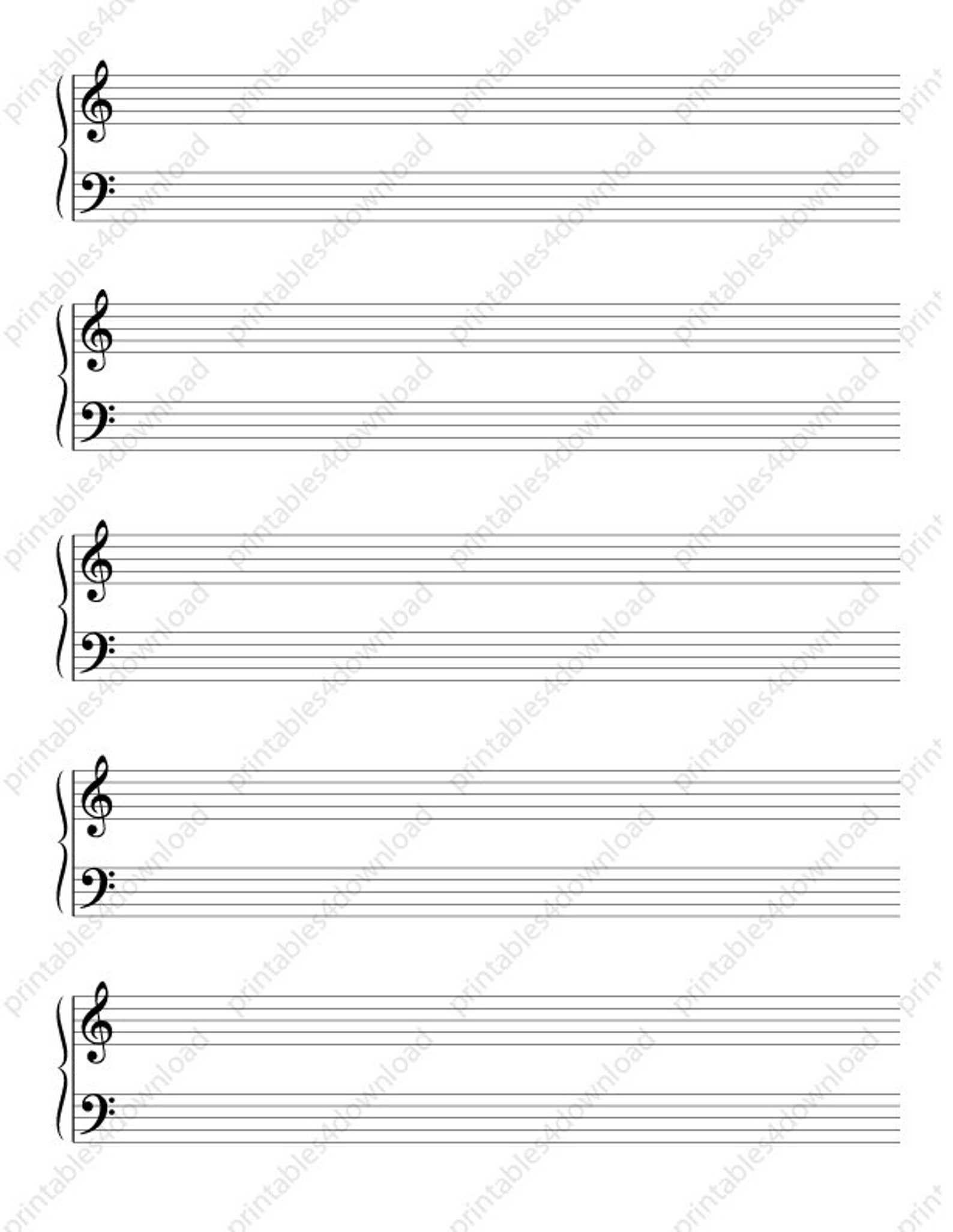 Blank Sheet Music Staff Paper Printable Sheet for Piano | 5 Double ...