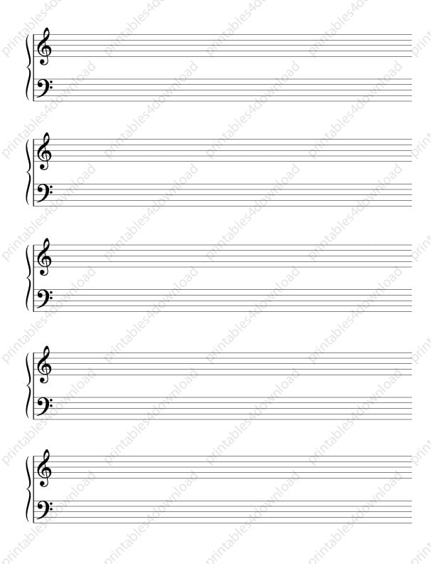 Blank Sheet Music Staff Paper Printable Sheet for Piano | 5 Double ...