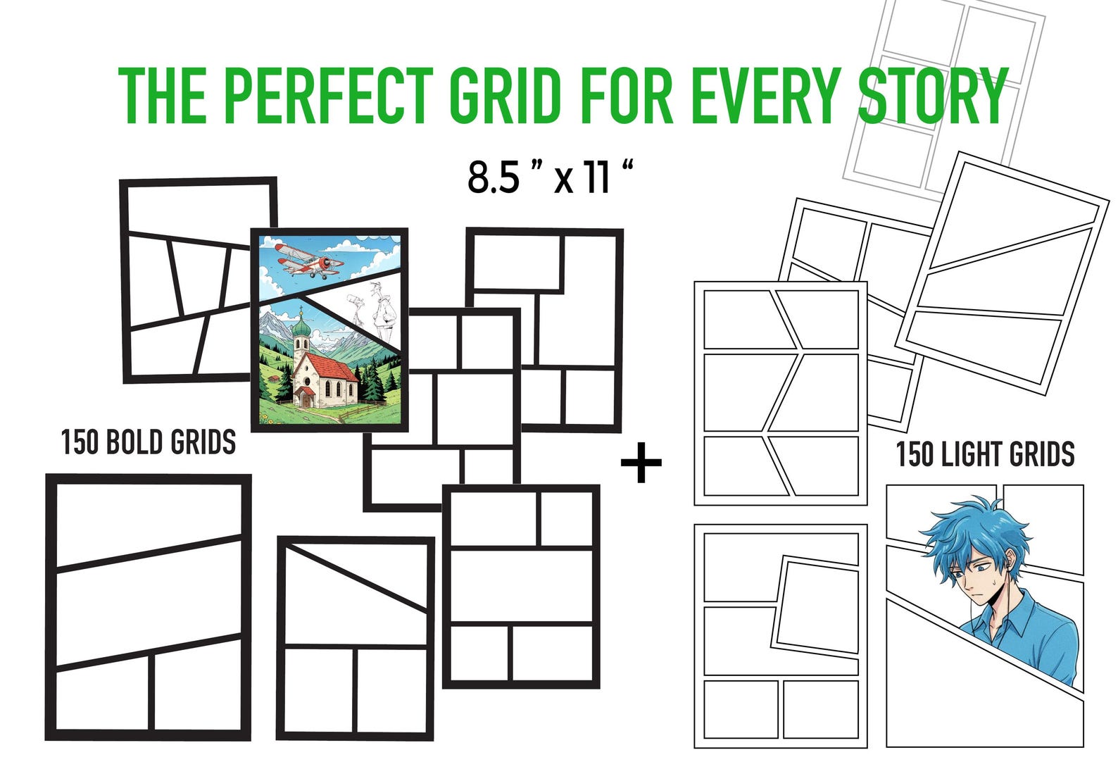 Printable DIY Comic Grids | 150 Different Templates | PDF Format | 8.5 ...