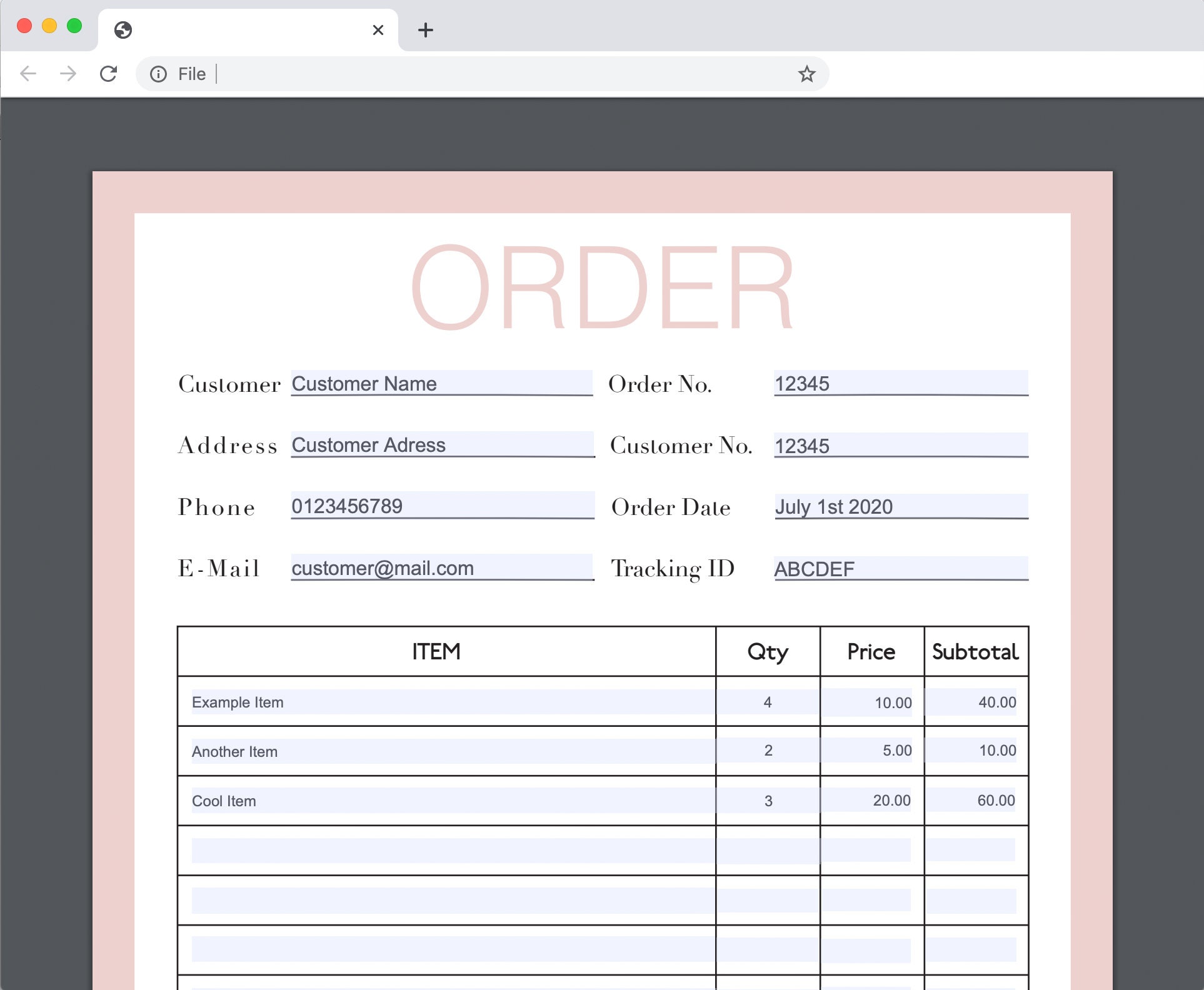Editable Order Form Printable | High Resolution PDF File 8.5" X 11 ...