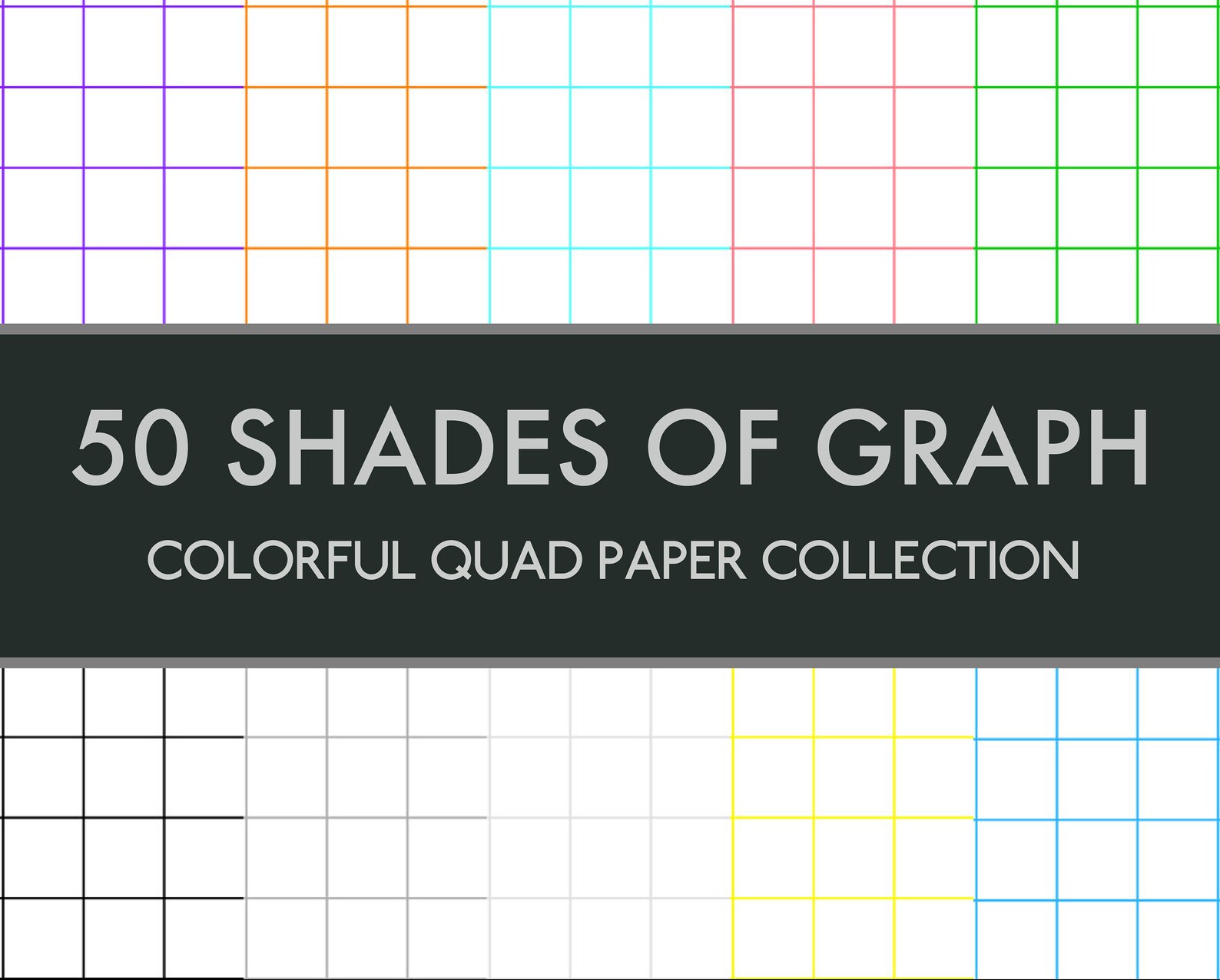 50 X Colorful Quad Graph Printable Paper 1/4" | High Resolution PDF ...