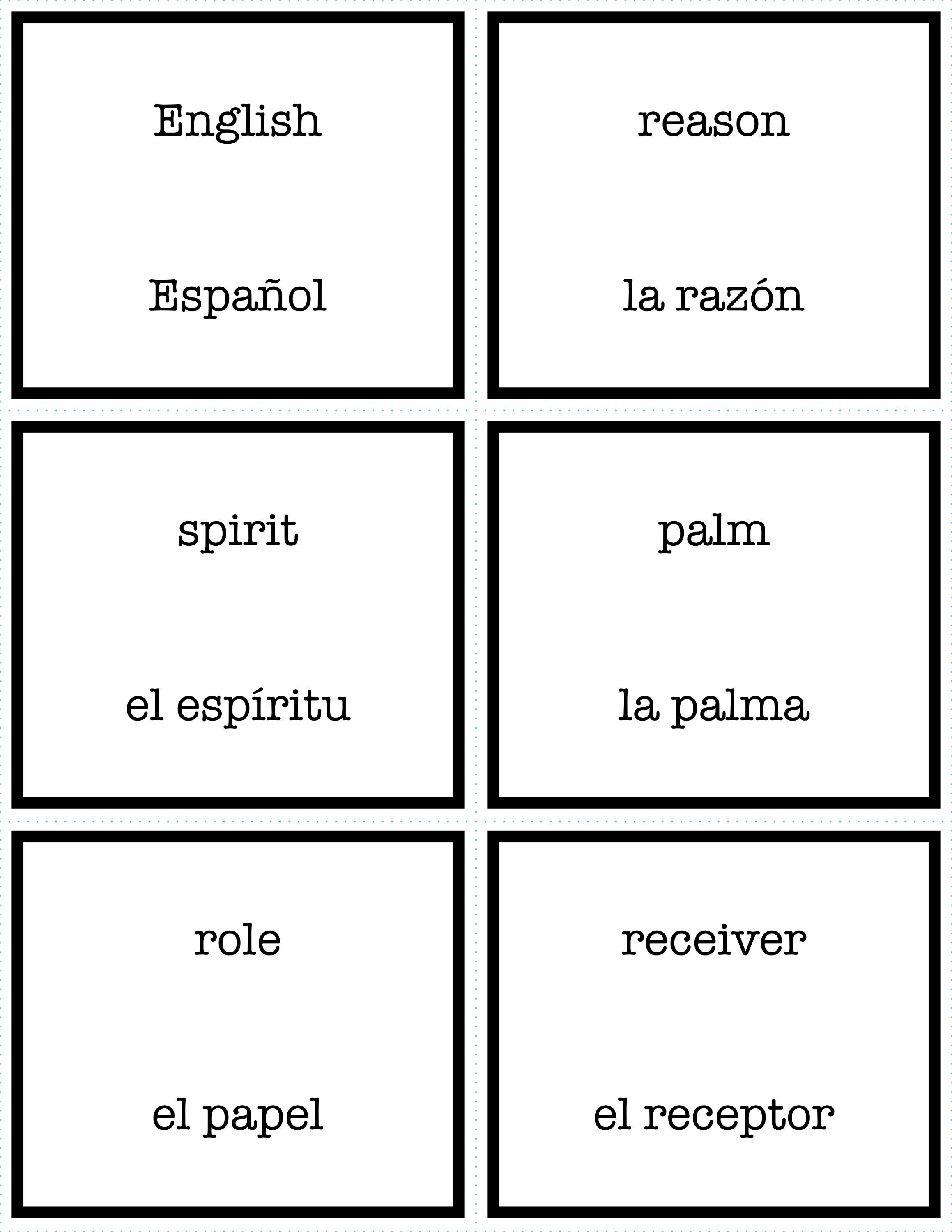 Printable Spanish Vocabulary Flash Cards | 1900 Cards - 1900 Words ...