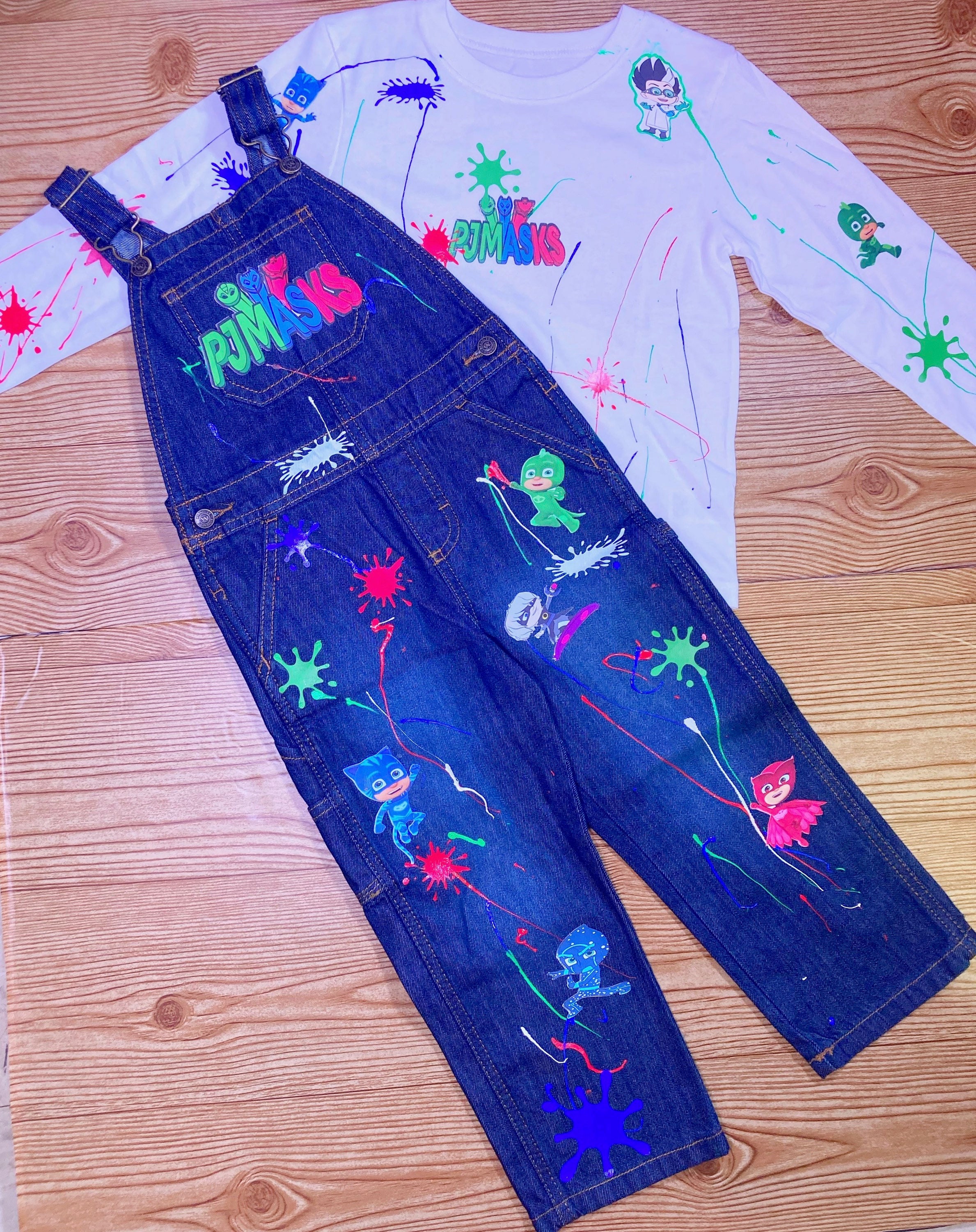 Custom Overalls, Blue Jeans & Skirt, Custom Outfit, Paint Splash Jeans ...