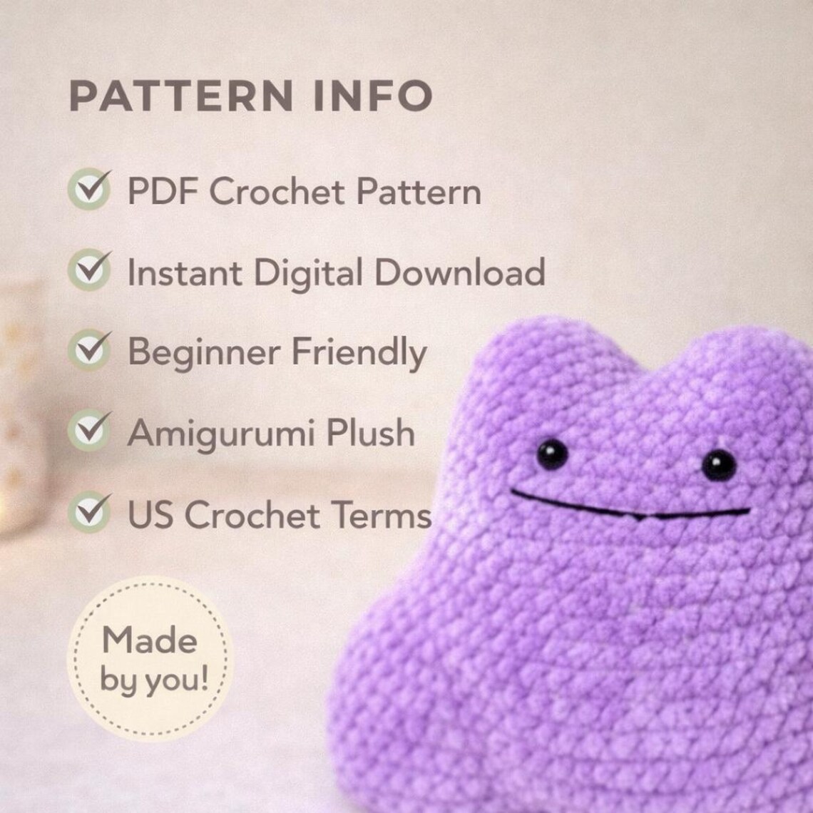Ditto Crochet Pattern PDF | Beginner Friendly Amigurumi Plush Pattern ...