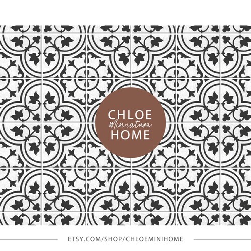 Black White Tile Dollhouse Wallpaper Tile Flooring 1:12 - Etsy