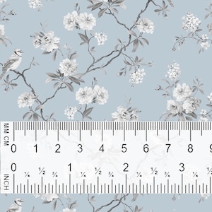 Dollhouse Wallpaper, Blue Flowers and Birds Tiny Print, Miniature ...