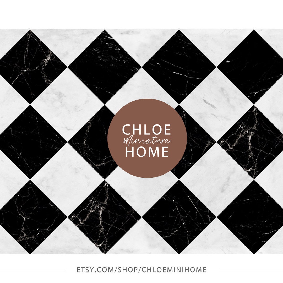 Dollhouse Marble Checkered Flooring, Miniature 1:12 Scale Black & White ...