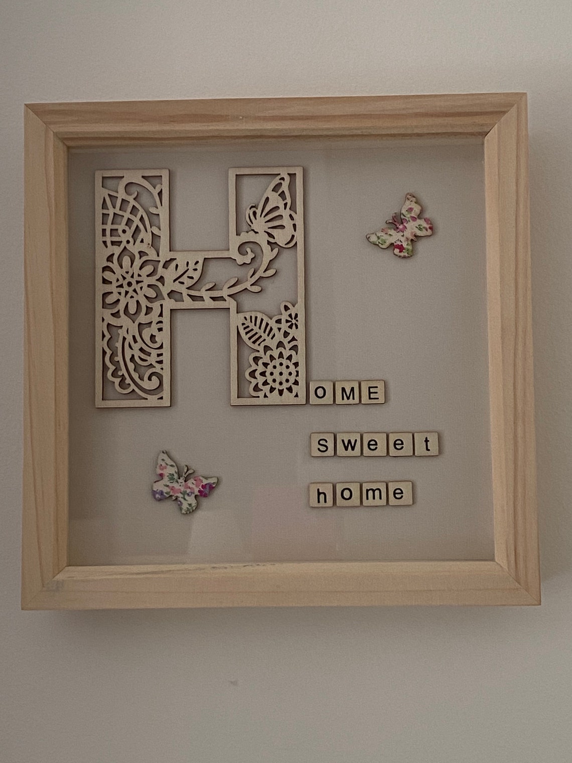 Handmade 25cm X 25cm Deep Box Frame Wall Decoration/ Home Sweet Home ...
