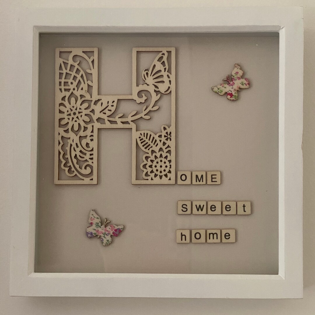 Handmade 25cm X 25cm Deep Box Frame Wall Decoration/ Home Sweet Home ...