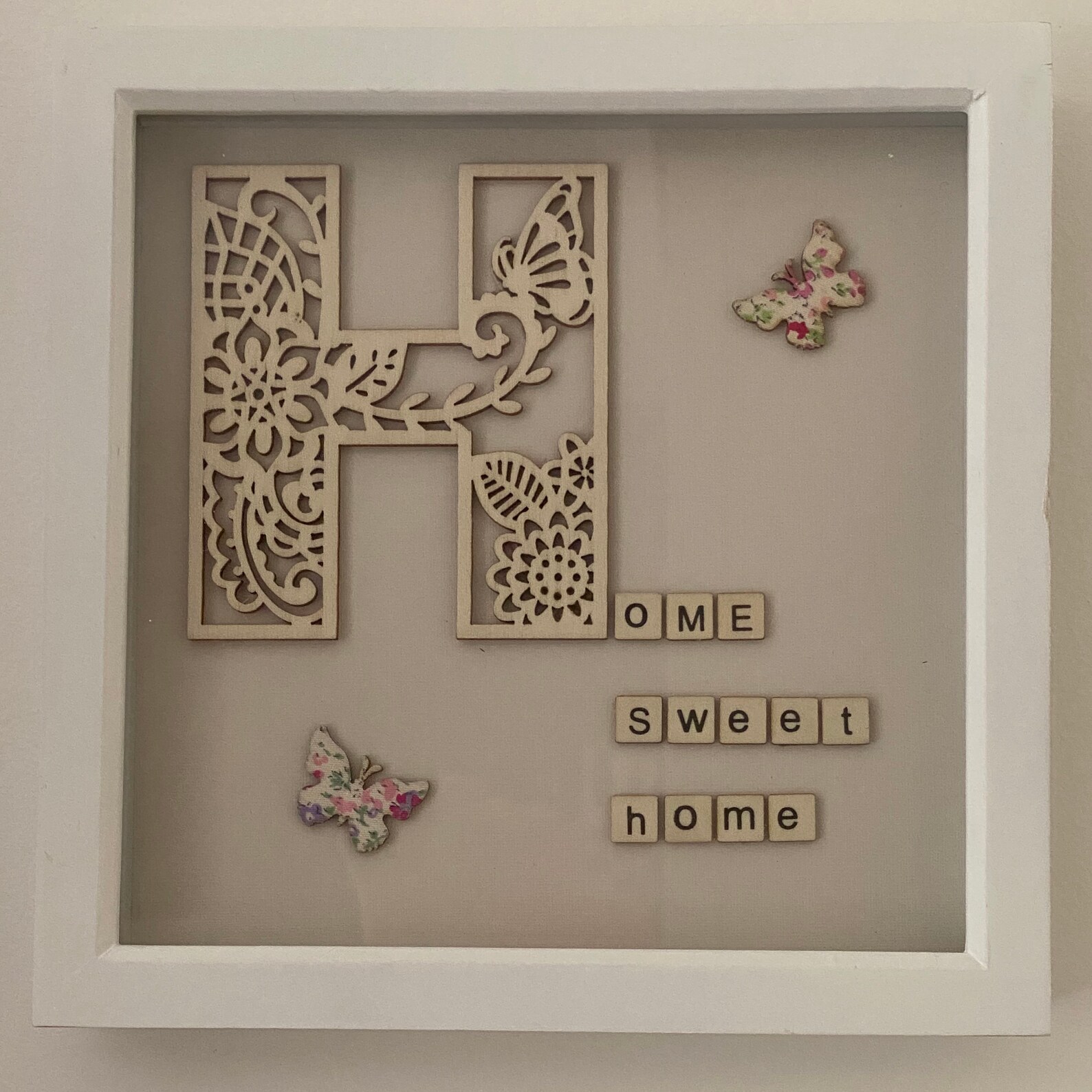 Handmade 25cm X 25cm Deep Box Frame Wall Decoration/ Home Sweet Home ...