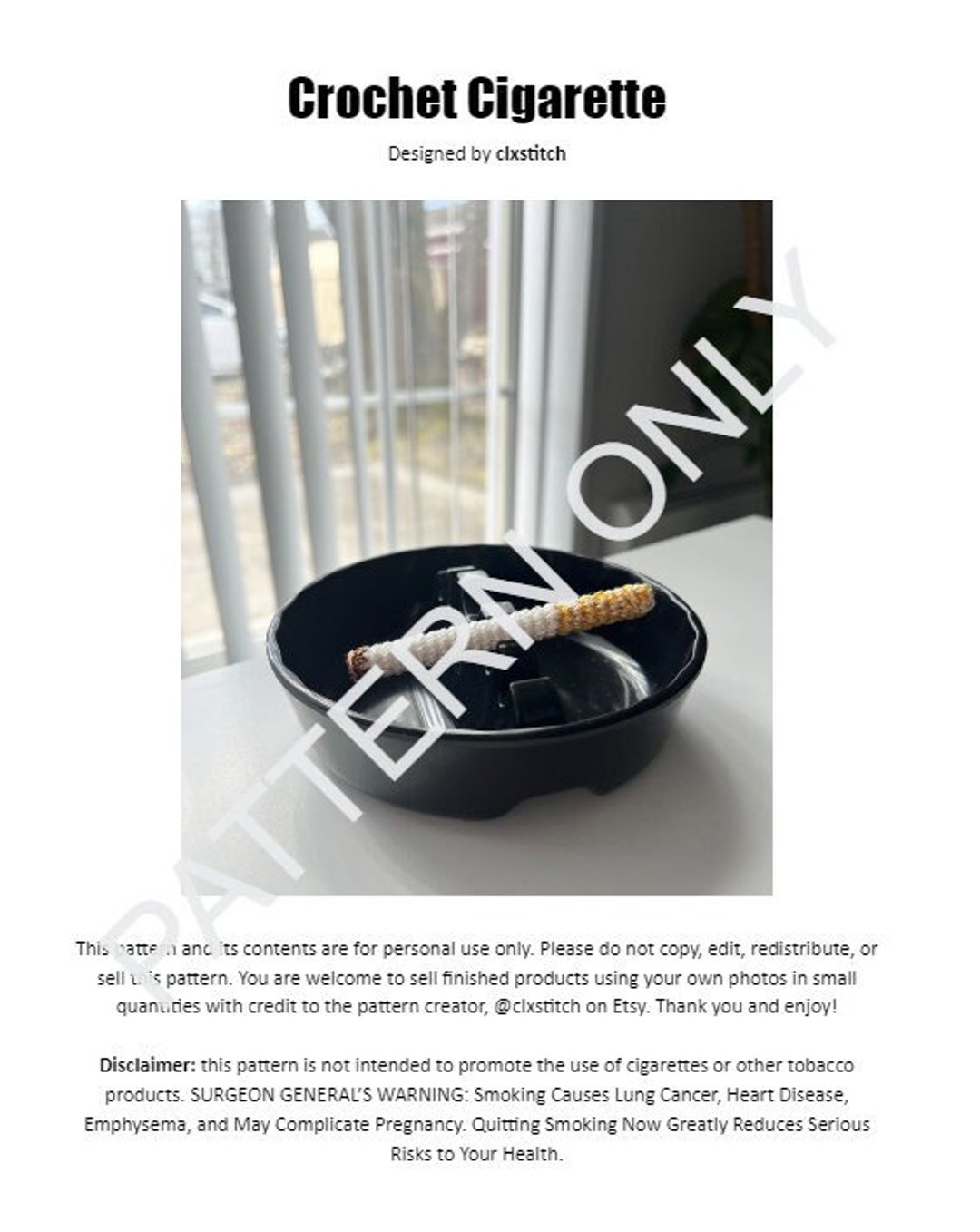 Pattern: Crochet Cigarette - Etsy