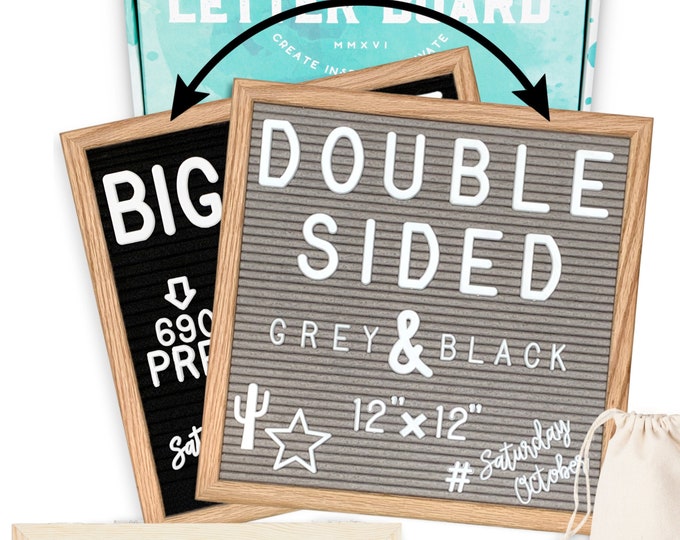 DOUBLE-SIDED Letter Board Sign 12x12 Frame Stand, Cursive Words, Black ...