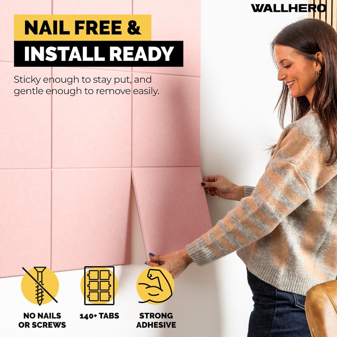 Pink Felt Wall Tiles, Self-adhesive Pin Board, Customizable Bulletin ...
