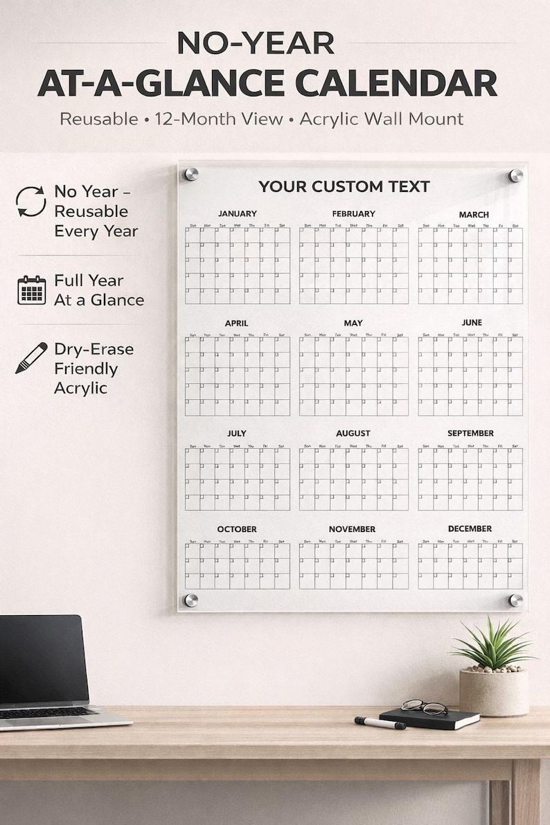 Yearly Dry-erase Acrylic Wall Calendar, Large At-a-glance Planner ...