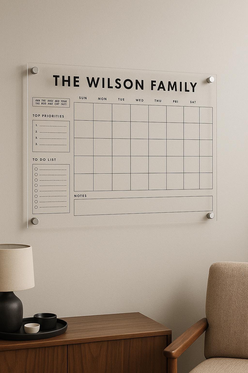 Custom Acrylic Wall Calendar | Dry Erase Family Planner - Etsy