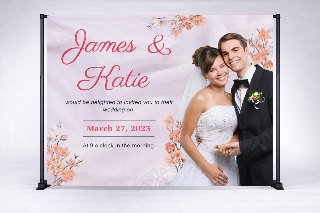 Custom Wedding Photo Backdrop – Invitation Banner, Personalized Design ...