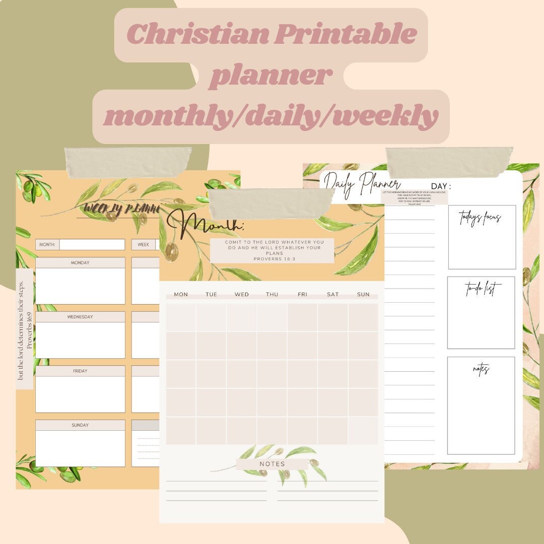 Christian Printable Planner Monthly/weekly/daily With Olive Branches ...