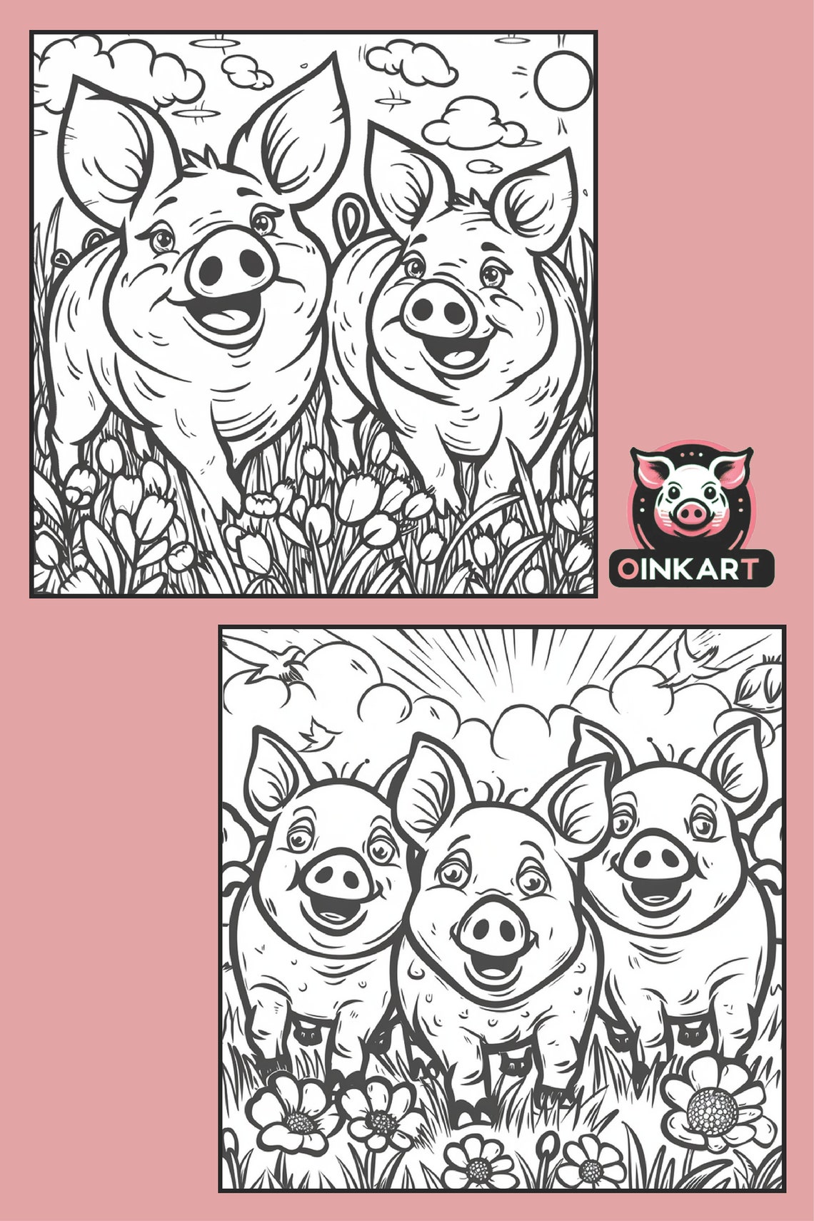 Happy Pigs Series Digital Coloring Book Instant Download 4 Funny Images ...