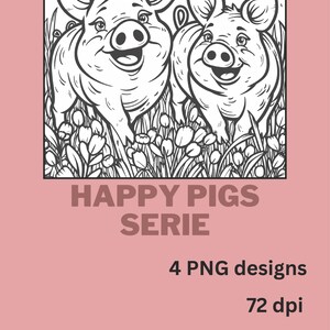 Happy Pigs Series Digital Coloring Book - Instant Download - 4 Funny ...