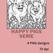 Happy Pigs Series Digital Coloring Book - Instant Download - 4 Funny ...