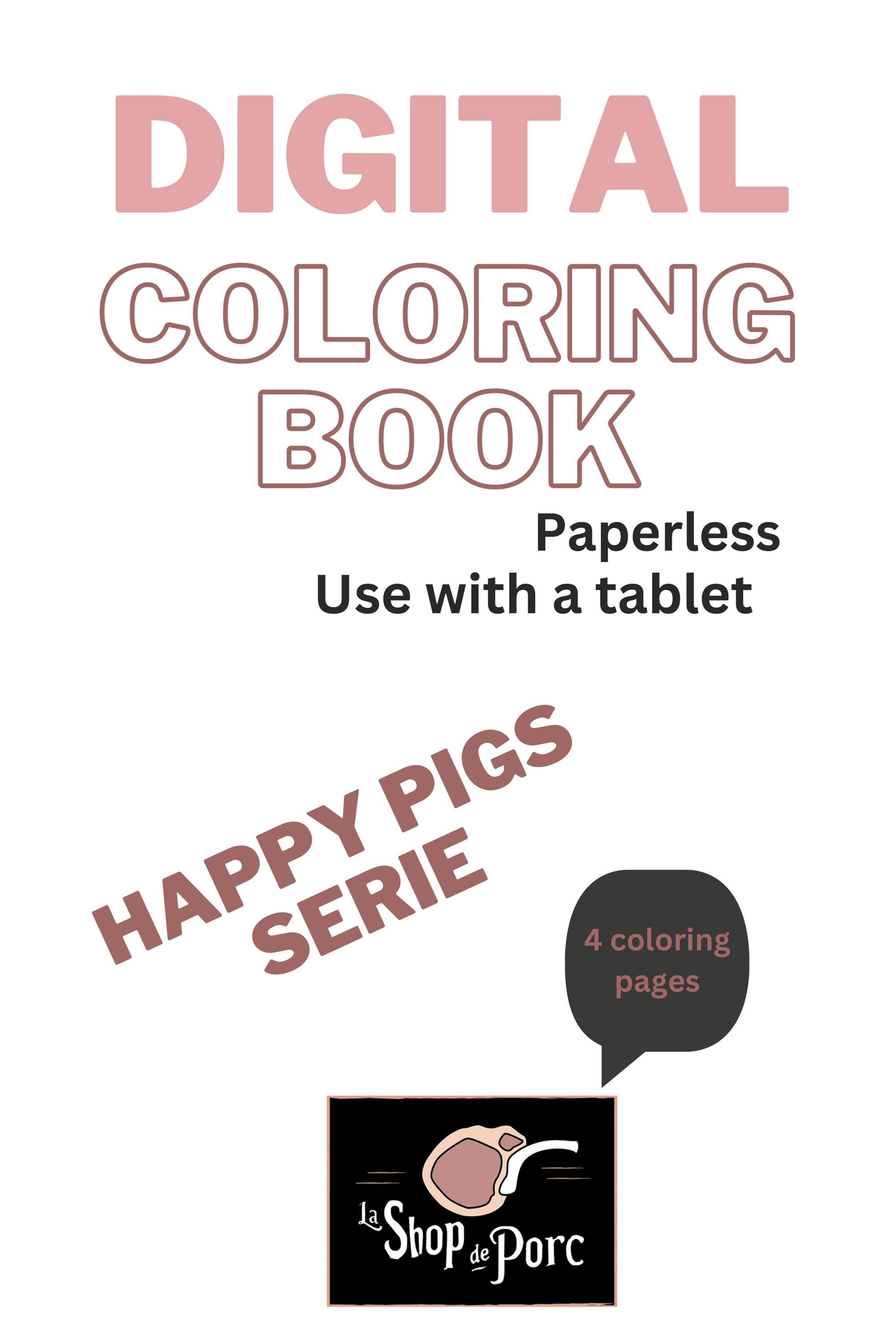 Happy Pigs Series Digital Coloring Book - Instant Download - 4 Funny ...