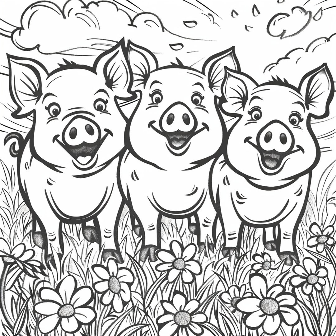 Happy Pigs Series Digital Coloring Book - Instant Download - 4 Funny ...