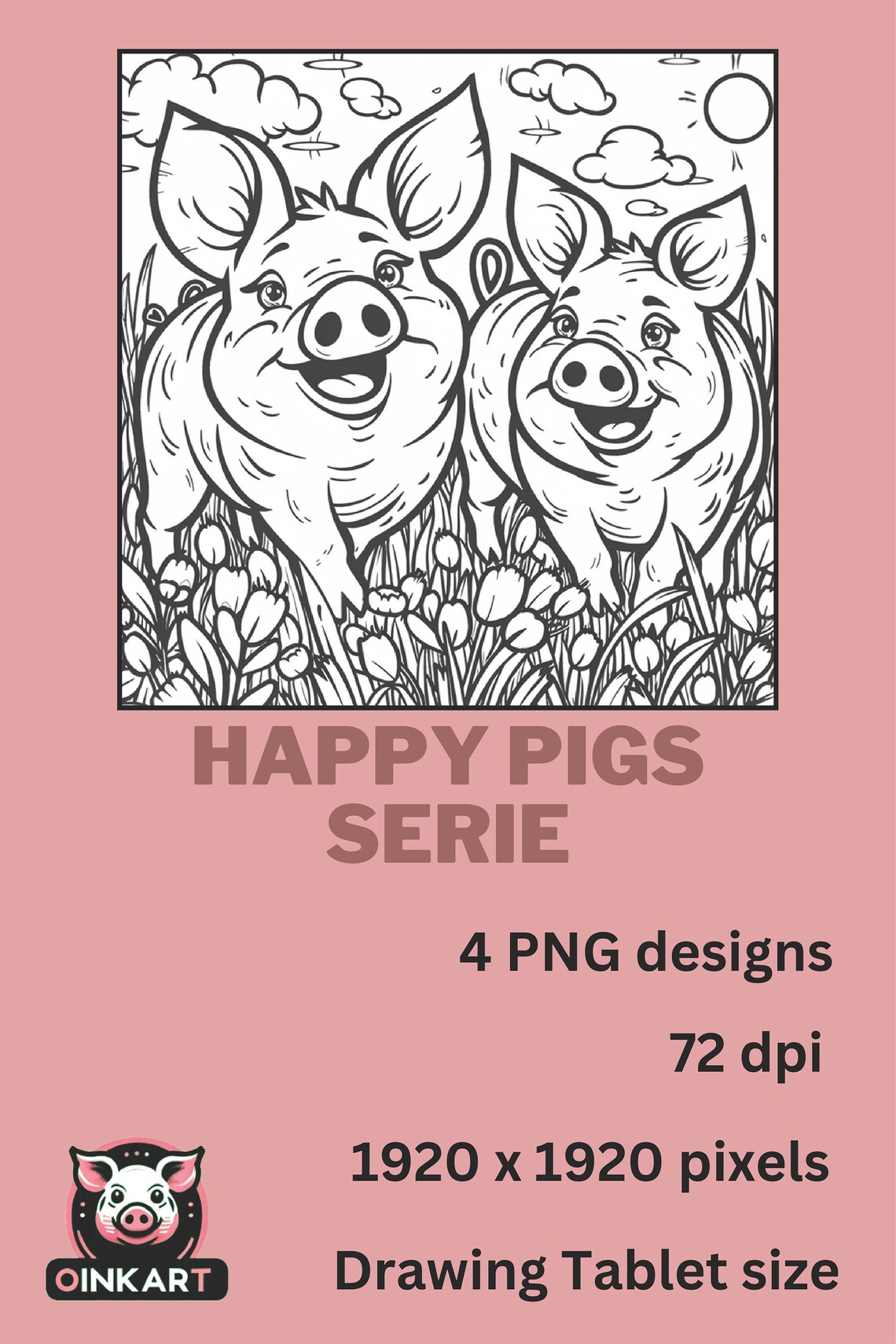 Happy Pigs Series Digital Coloring Book Instant Download 4 Funny Images ...