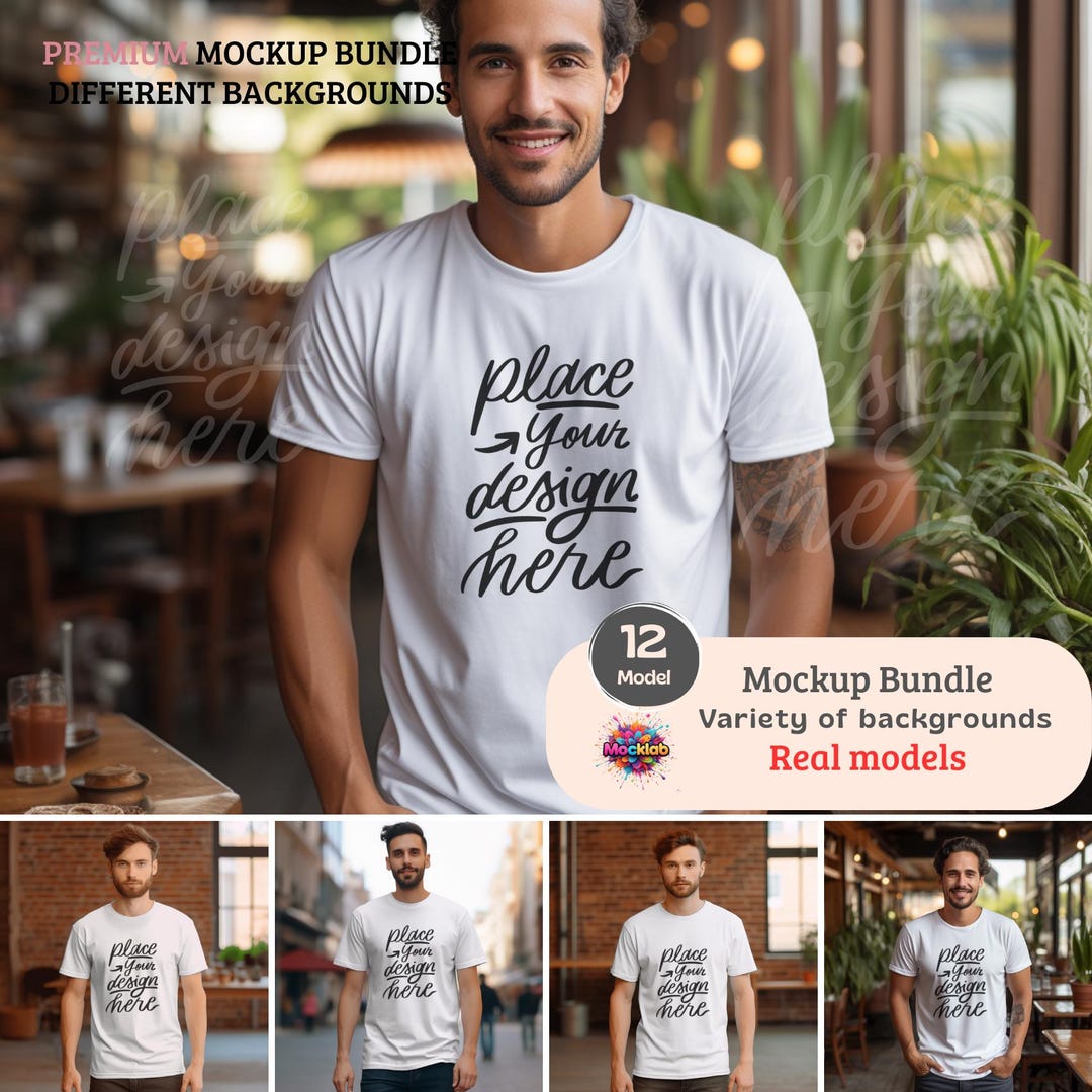 Men’s T-shirt Mockup Bundle • 12 Male Models • White Shirt Mockups ...