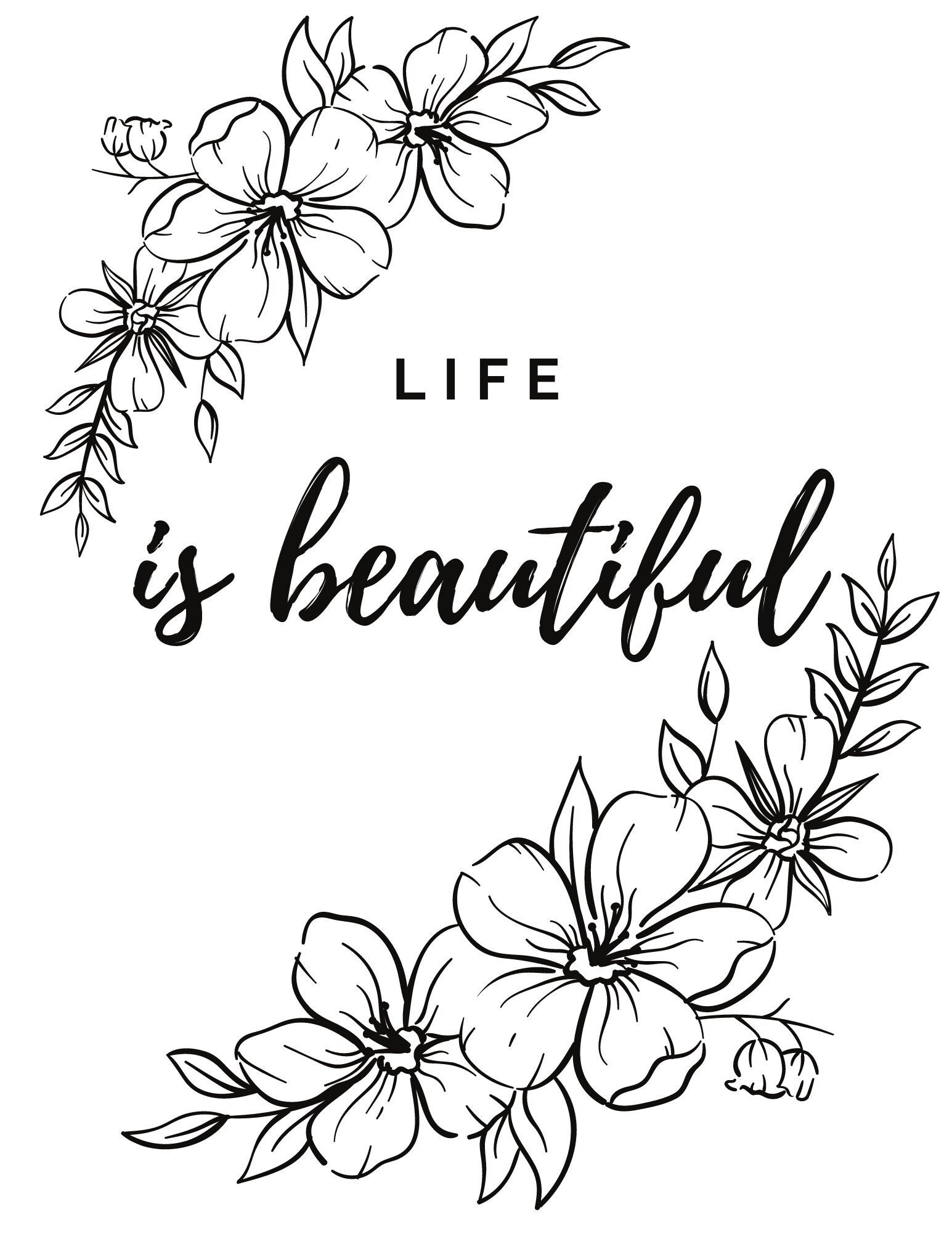 Coloring Page Life is Beautiful - Etsy